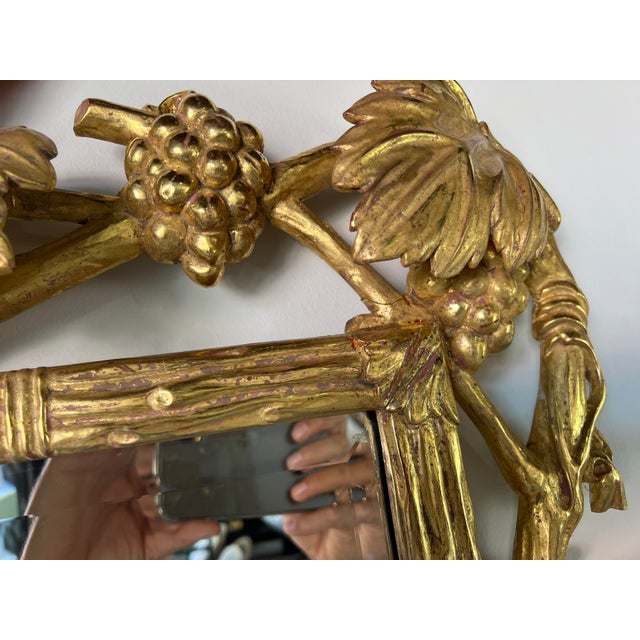 Vintage Carved Wood Wall Mirror with Grape Design | Chairish