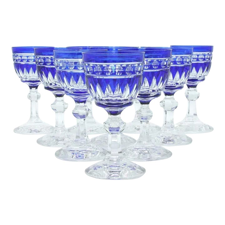 1920s Blue & Clear Cut Crystal Glassware - Set of 12 | Chairish