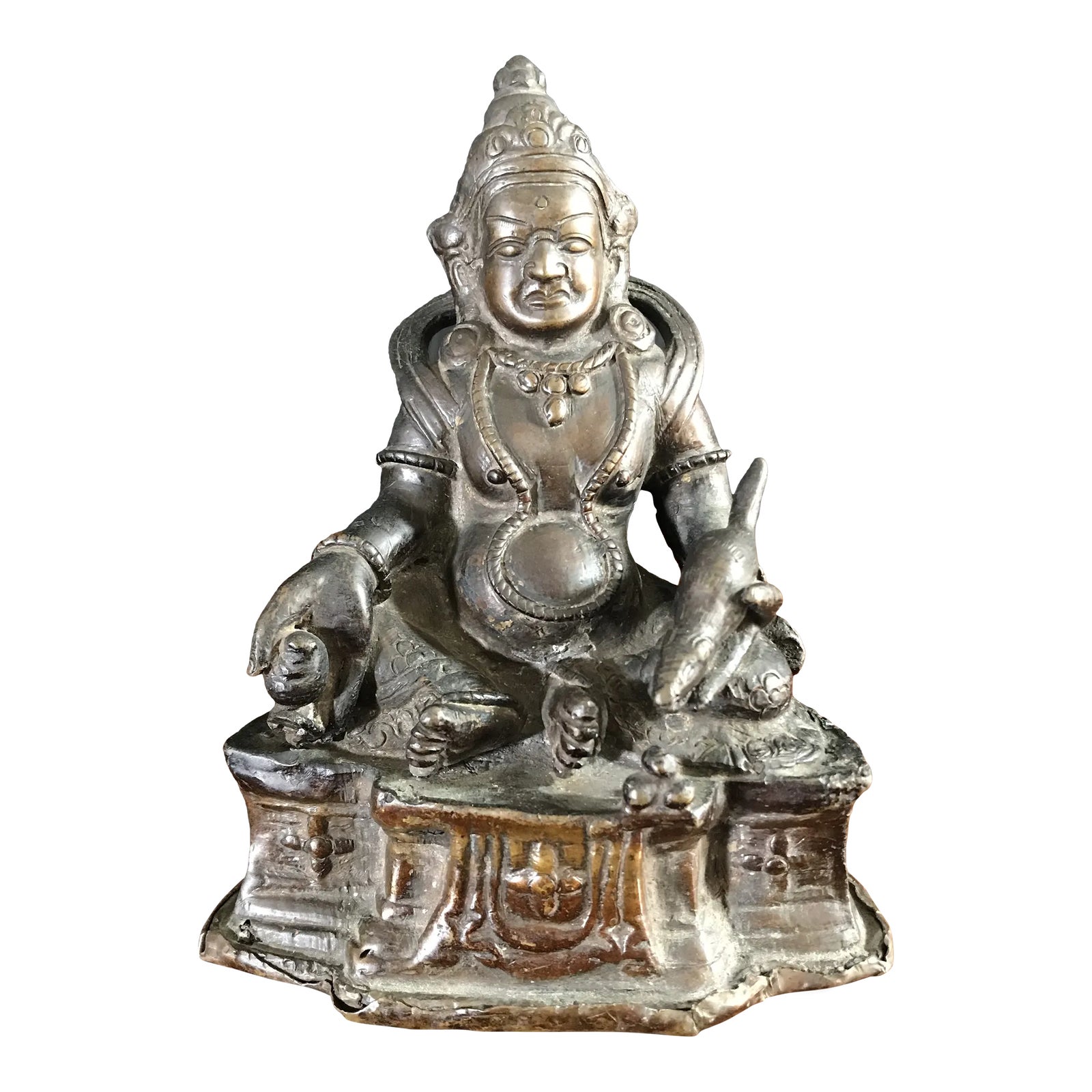 Late 19th Century Statue God of Wealth Yellow Jambhala Kubera Bronze ...