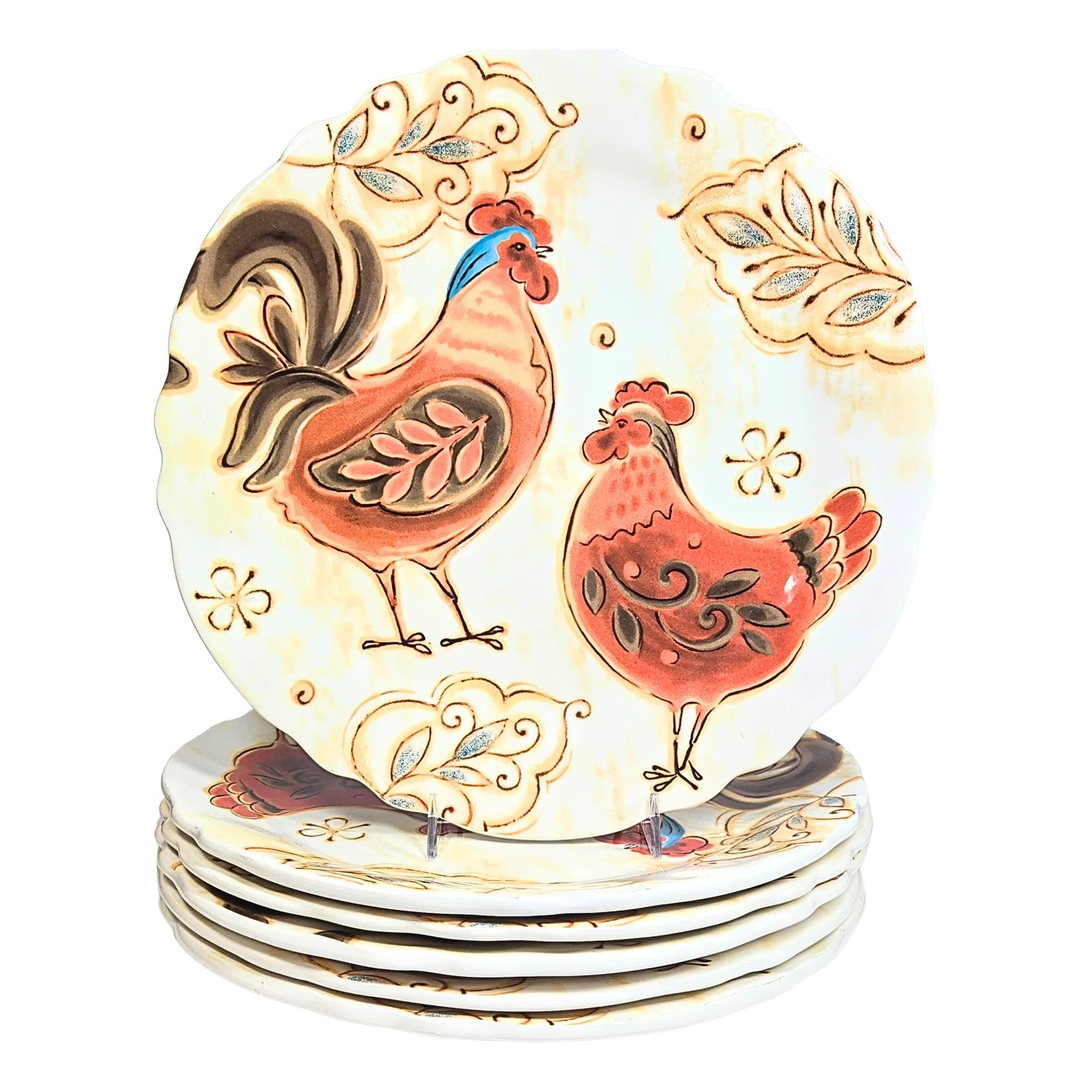 Farmhouse Ironstone Chicken Dinner Plates- Set of Six | Chairish