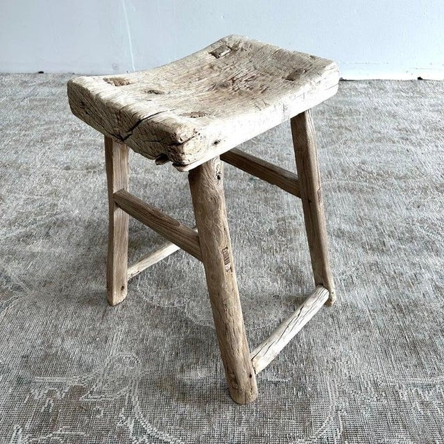 Elm Wood Stool | Chairish