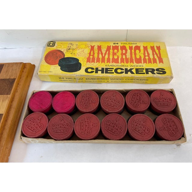 Vintage Wooden Checkers Game Board and Pieces | Chairish