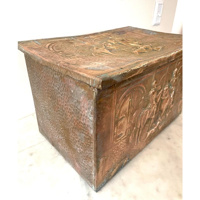 Antique 19th Century English Brass Box With Hunt Scene | Chairish