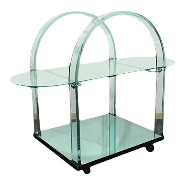 French Modernist Glass and Mirror Serving Cart | Chairish