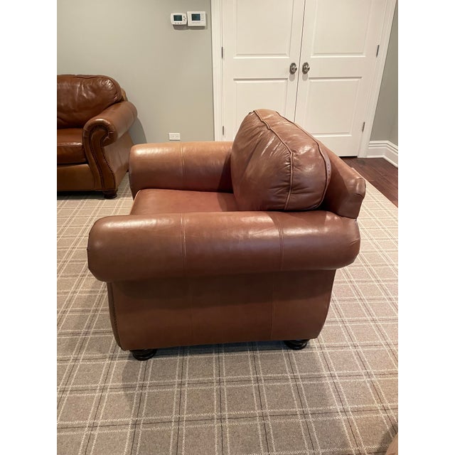 Bernhardt Brown Leather Rolled Arm Lounge Chair | Chairish