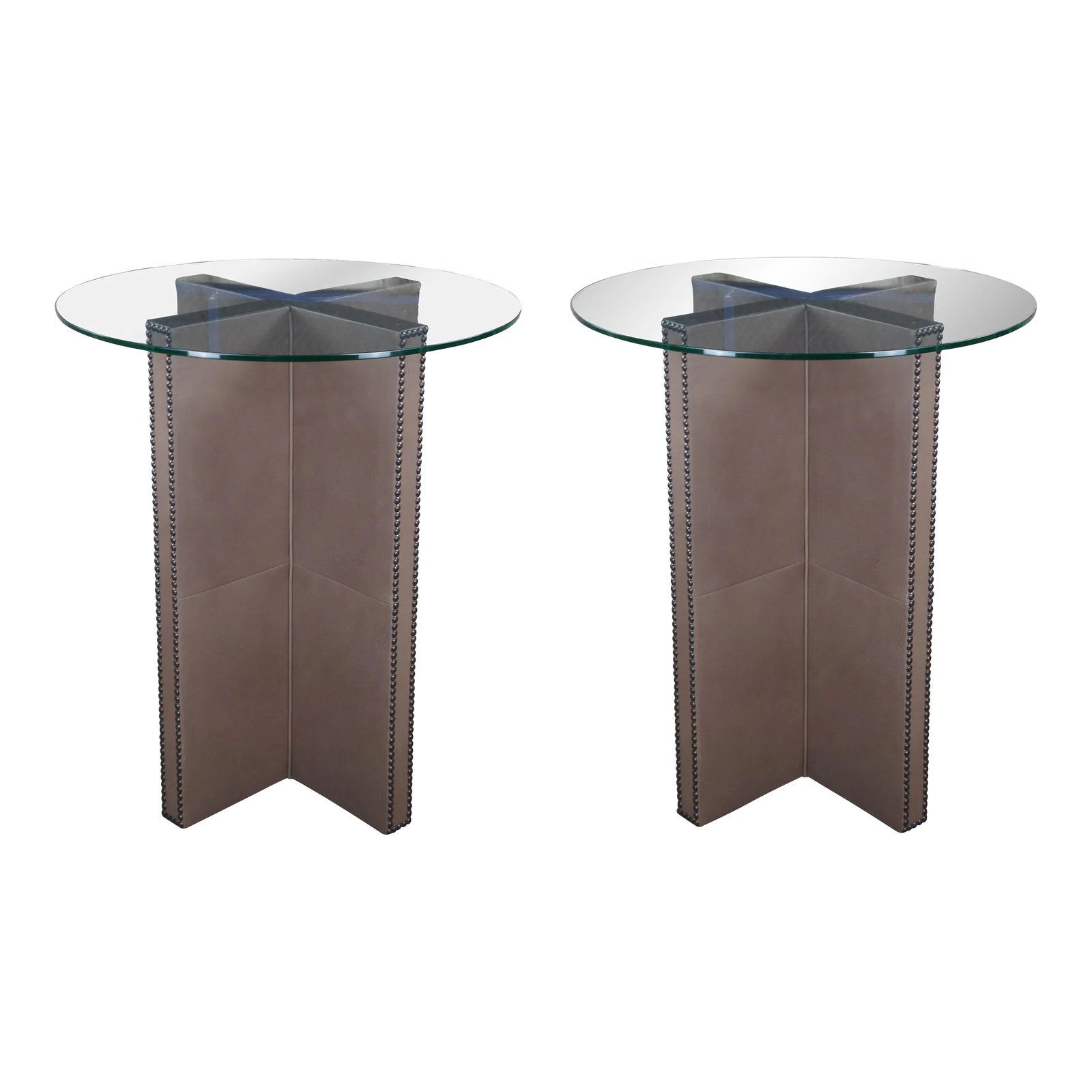 Late 20th Century 2 Custom Brown Leather Modern Round Glass Top Pub ...