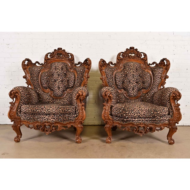 Italian Baroque Ornate Carved Walnut Throne Chair or Lounge Chair With ...