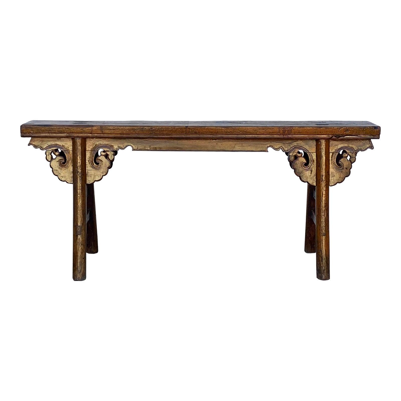 Vintage Raw Brown Rural Village Rustic Slim Wood Seating Bench | Chairish