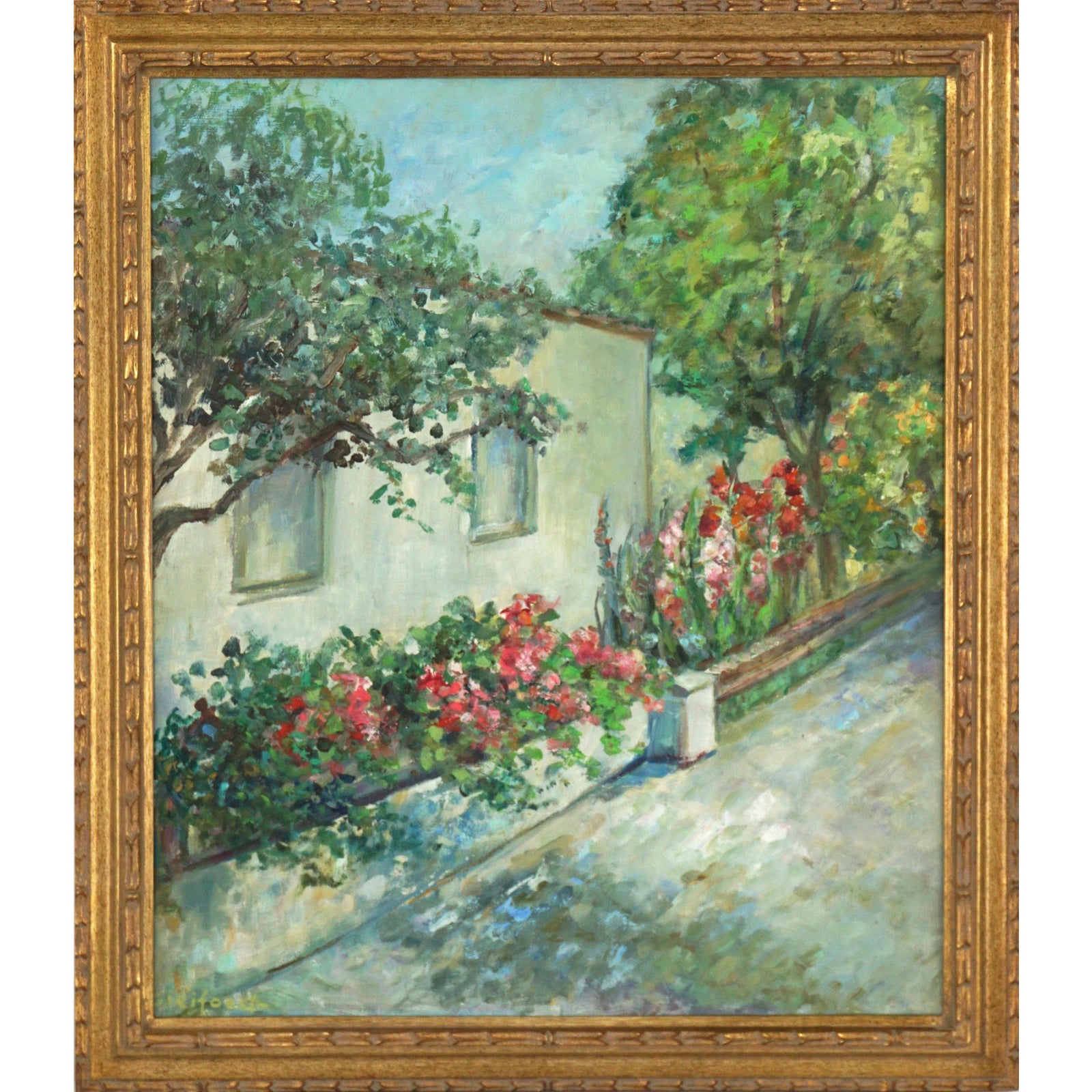 Mid 20th Century "Carmel Cottage With Flowers" Landscape Oil Painting ...