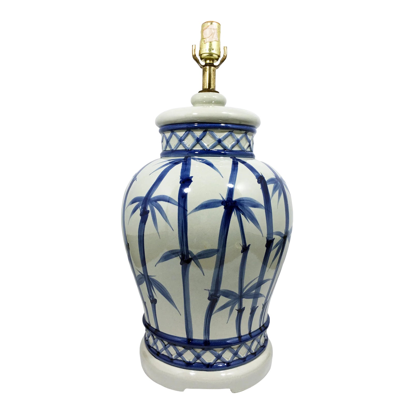 1970s Vintage Bamboo Hand Painted Ceramic Lamp | Chairish