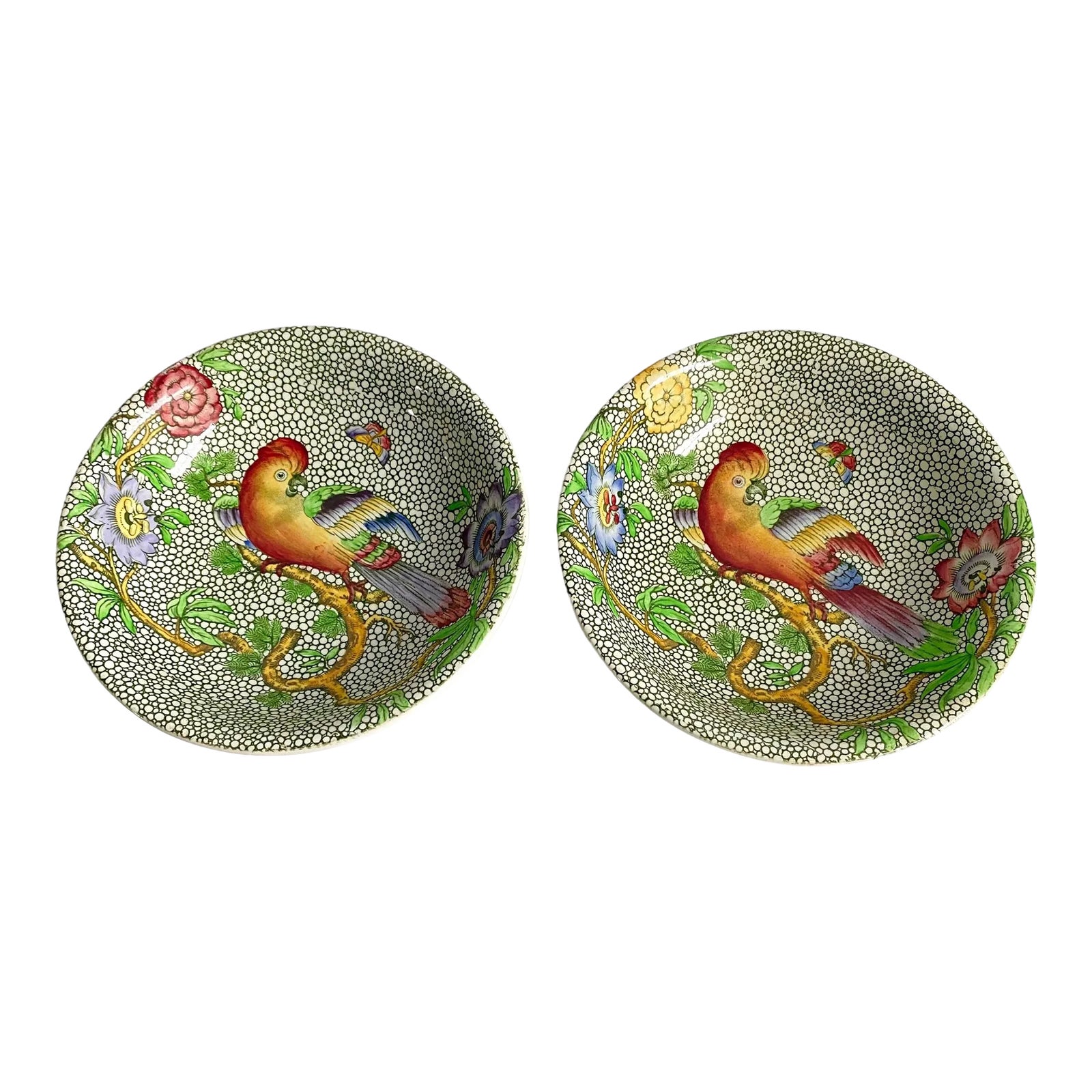 Antique Copeland Late Spode Salad Bowls a Pair Devonia Cockatoo Bird ...