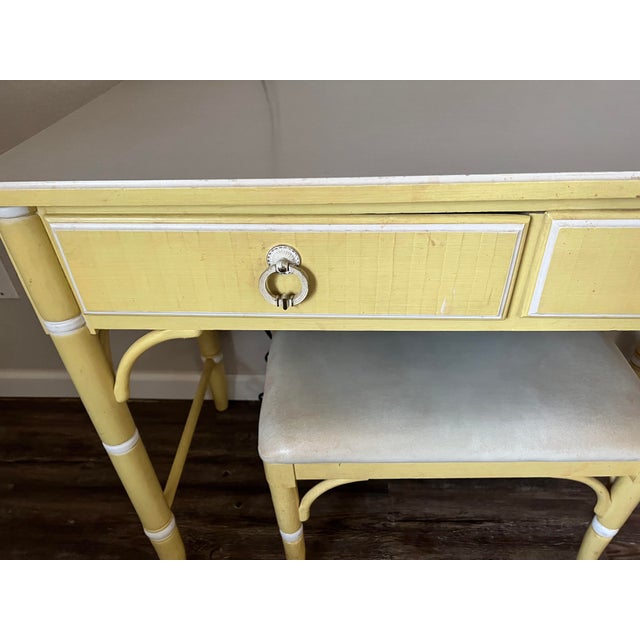 1950s MCM Thomasville Faux Bamboo Allegro Desk With Bench - Set of 2 ...