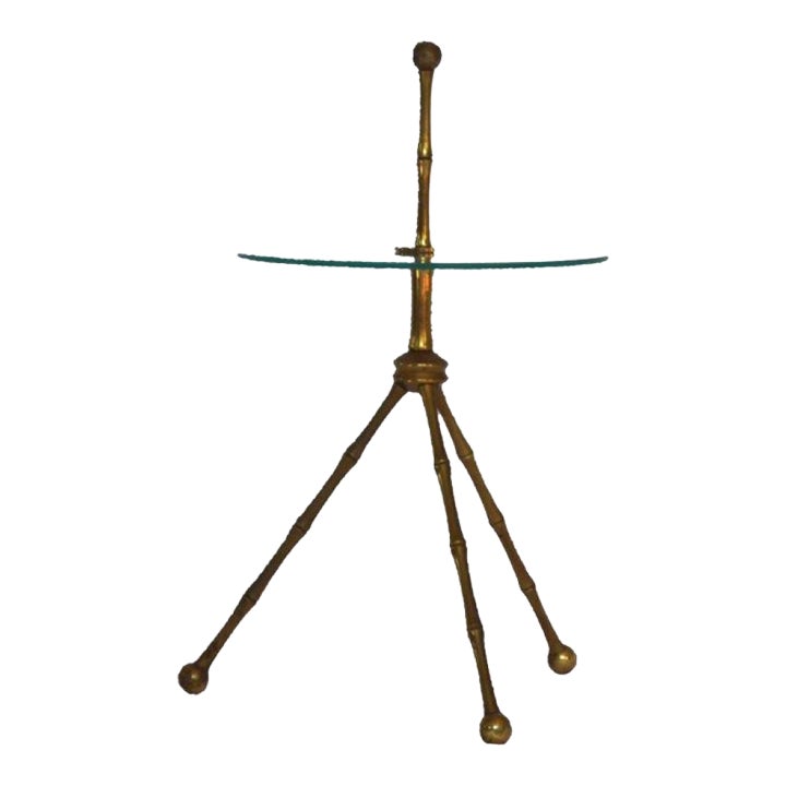 Midcentury Italian Brass Tripod Base Table With Glass Top | Chairish