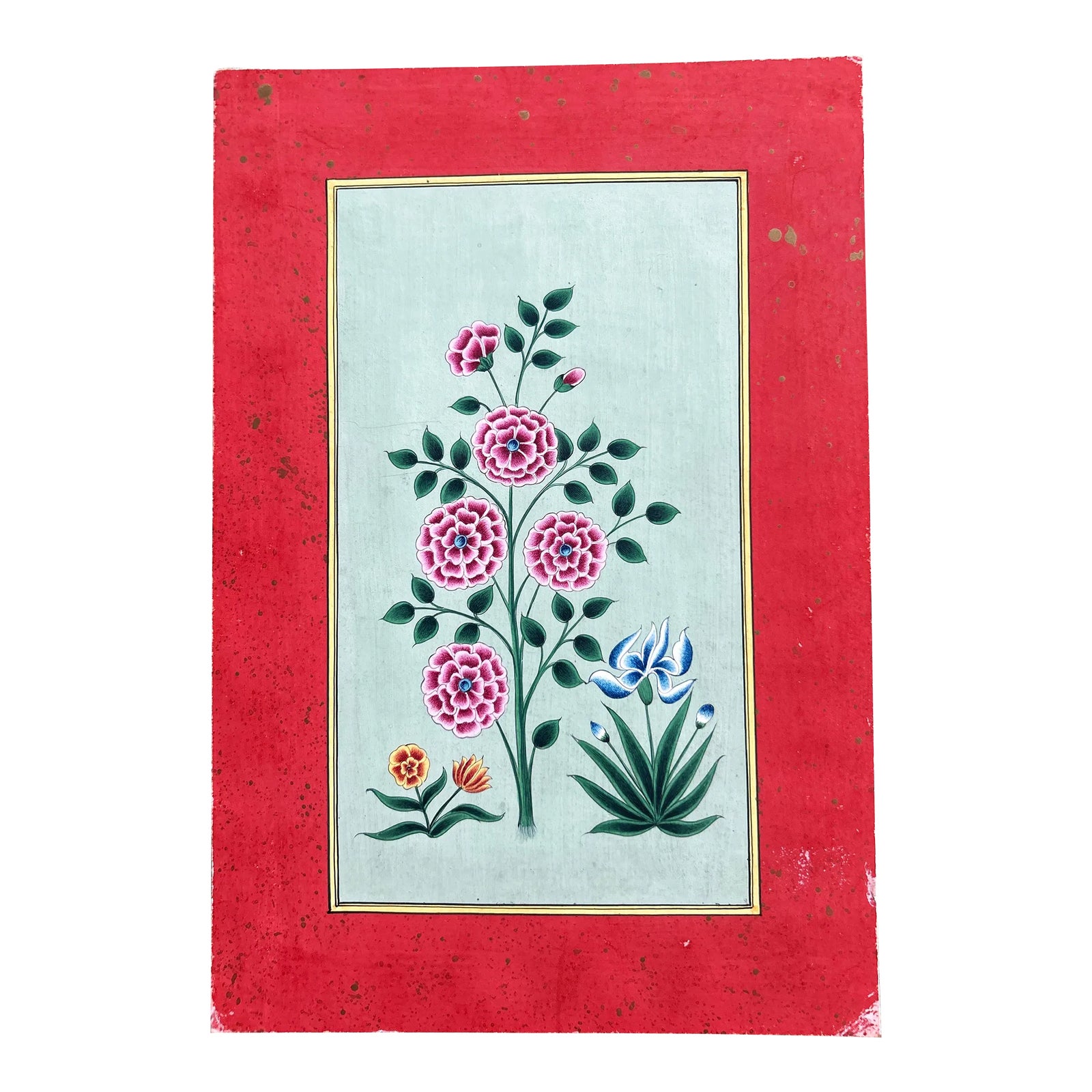 Vintage Indian Mughal Art Flower Painting | Chairish