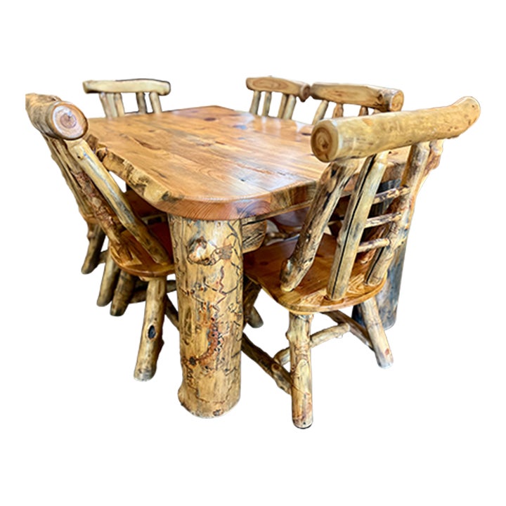 Custom Solid Aspen Wood Dining Room Table Set - 7 Pieces | Chairish