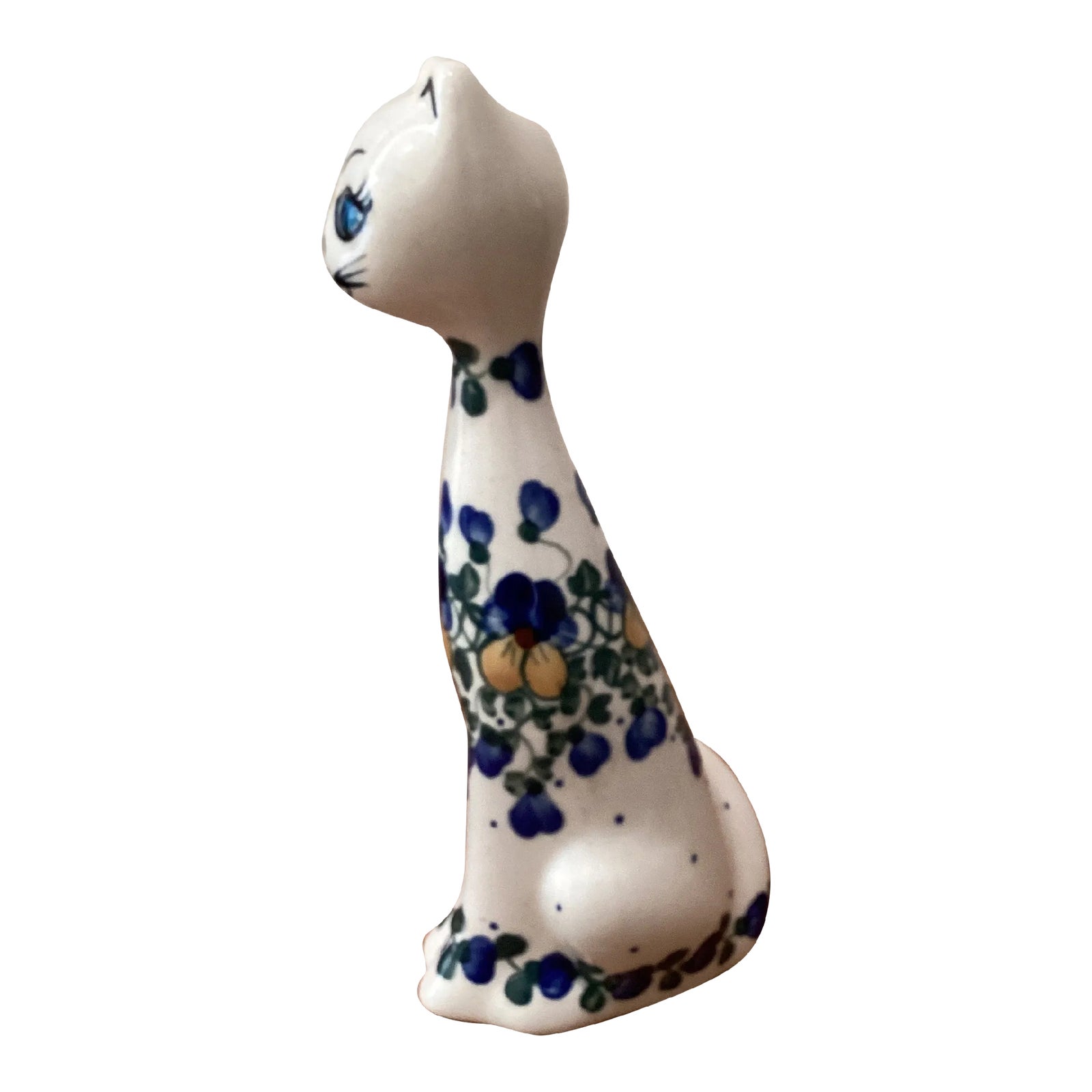 Early 21st Century Long Neck Hand Painted Floral Ceramic Cat Figurine ...