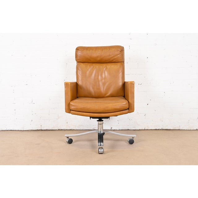 Stow Davis Mid-Century Modern Leather Executive Swivel Desk Chair ...