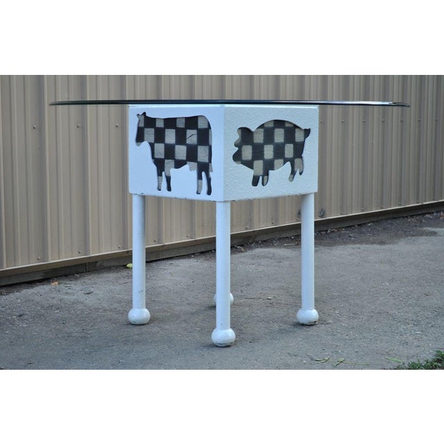 Vintage Cow Pig Rustic Country White Painted Iron & Glass Dining Table ...