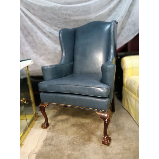 Vintage Leather Ball Claw Feet Wingback Chair | Chairish