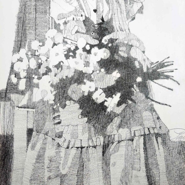 Original Paul Phifer Drawing on Art Board Girl Sitting With Bouquet ...