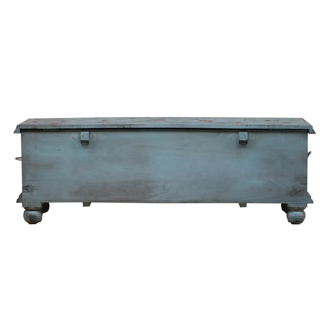 Farmhouse Style Distressed Blue Hand Carved Long Bed End Blanket Chest ...
