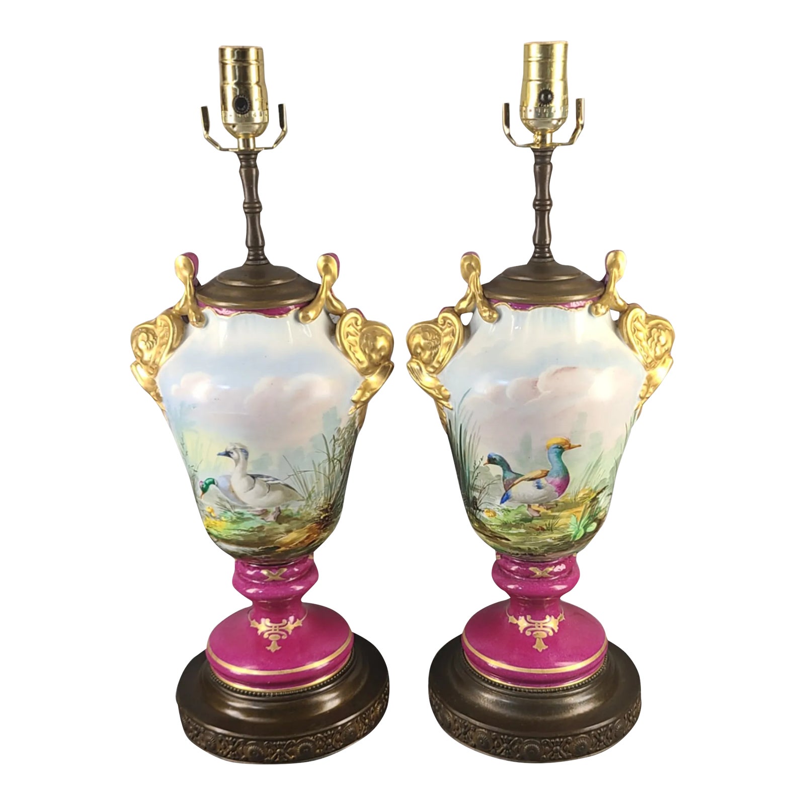 Pair Late 19th Century Antique French Porcelain Old Paris Hand Painted ...