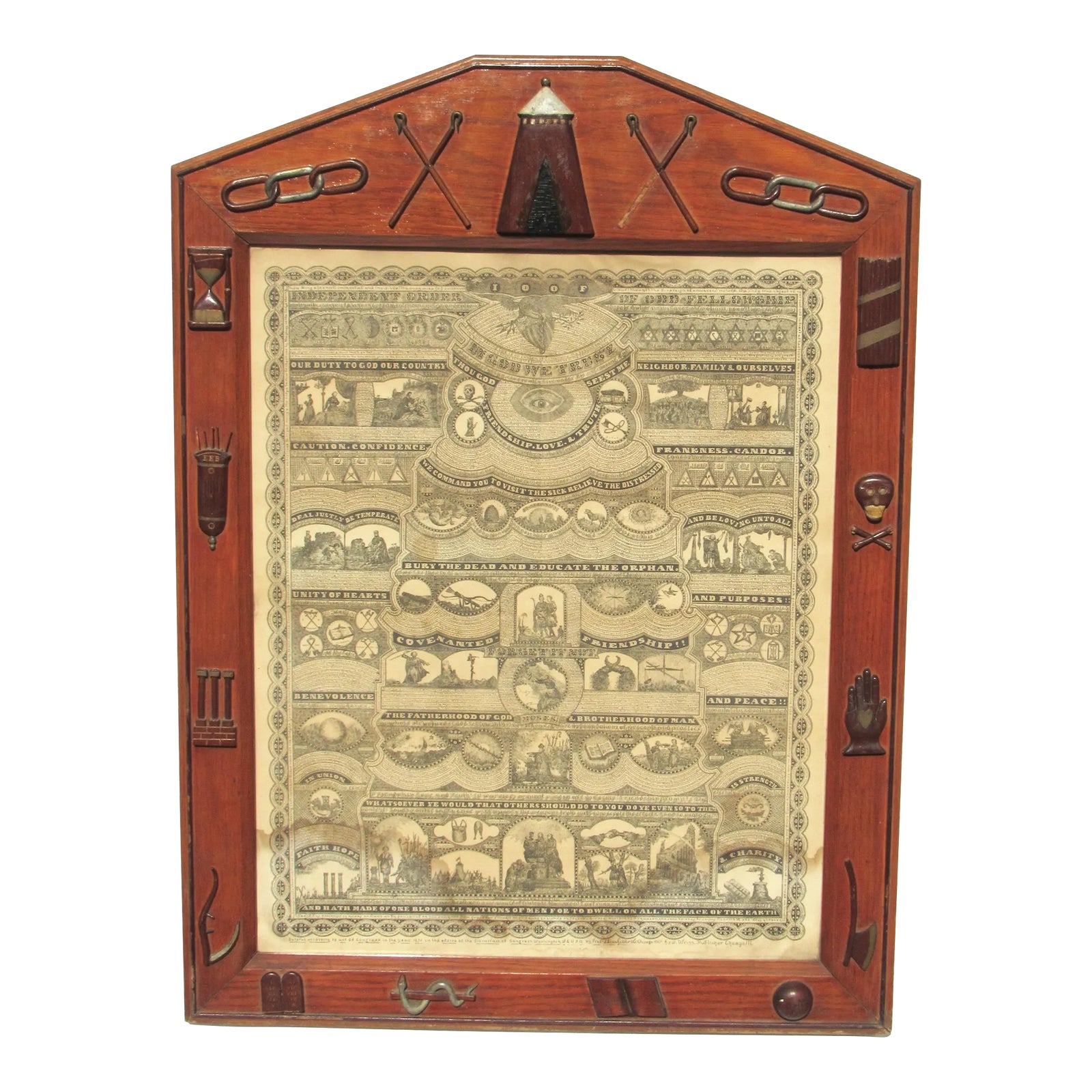 1874 American Folk Art Frame Hand Carved Symbols Fraternal Order Odd ...