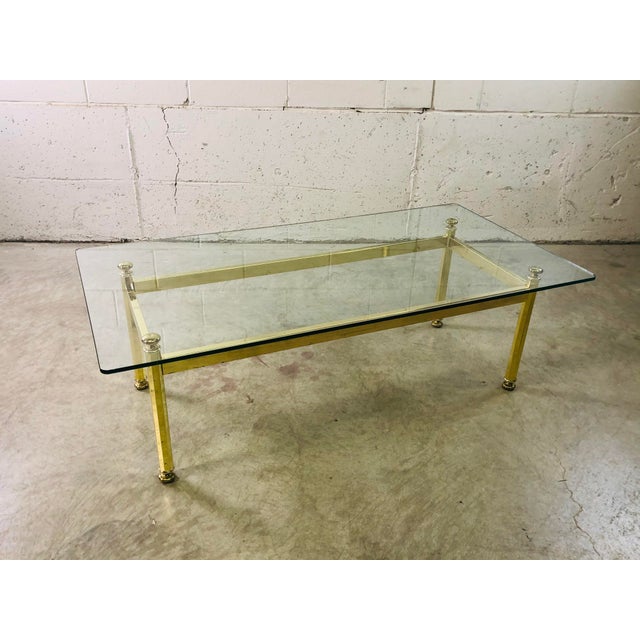 Vintage Rectangular Brass & Glass Top Coffee Table | Chairish