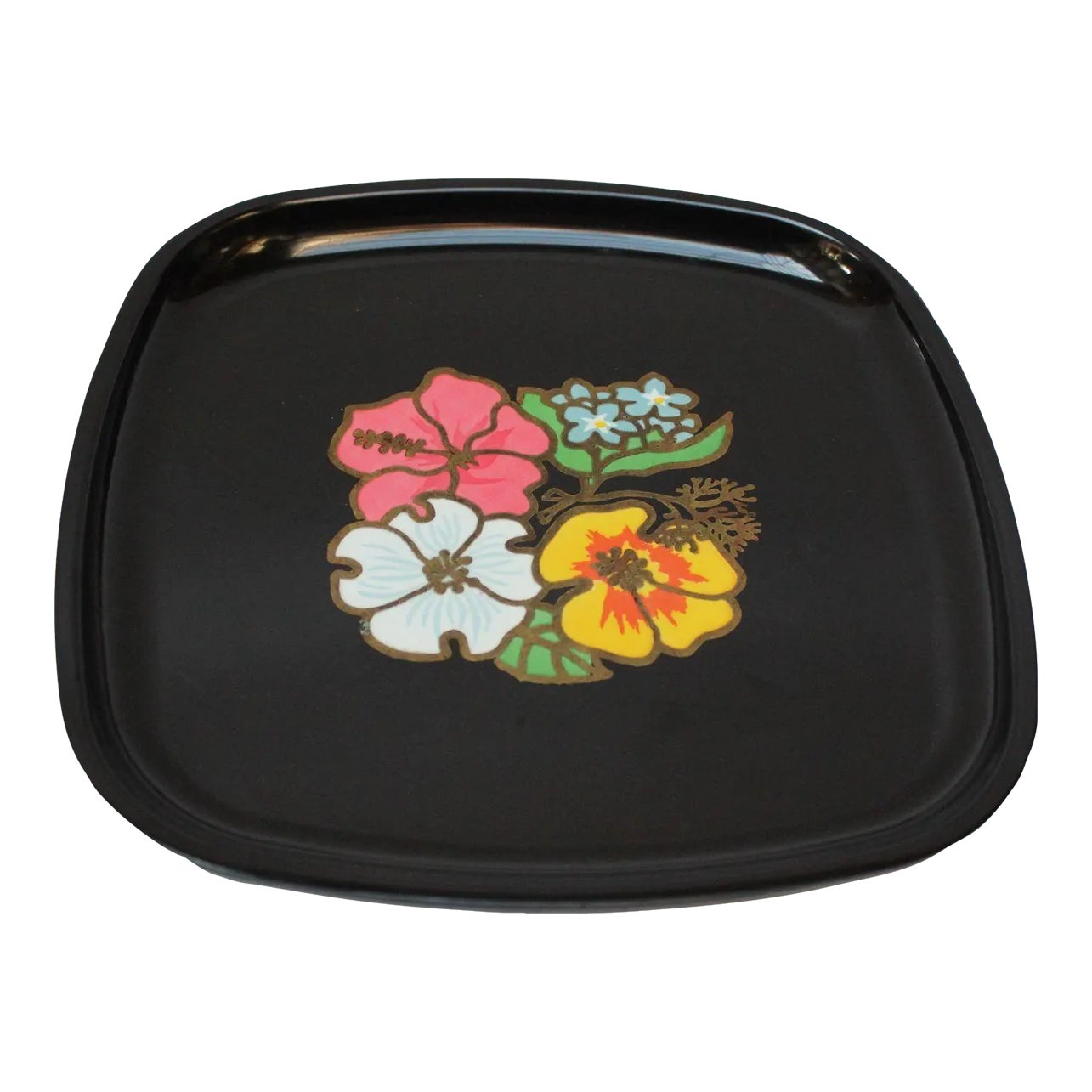 Mid-Century Black Resin Inlaid "Flowers" Plate by Couroc for Western ...