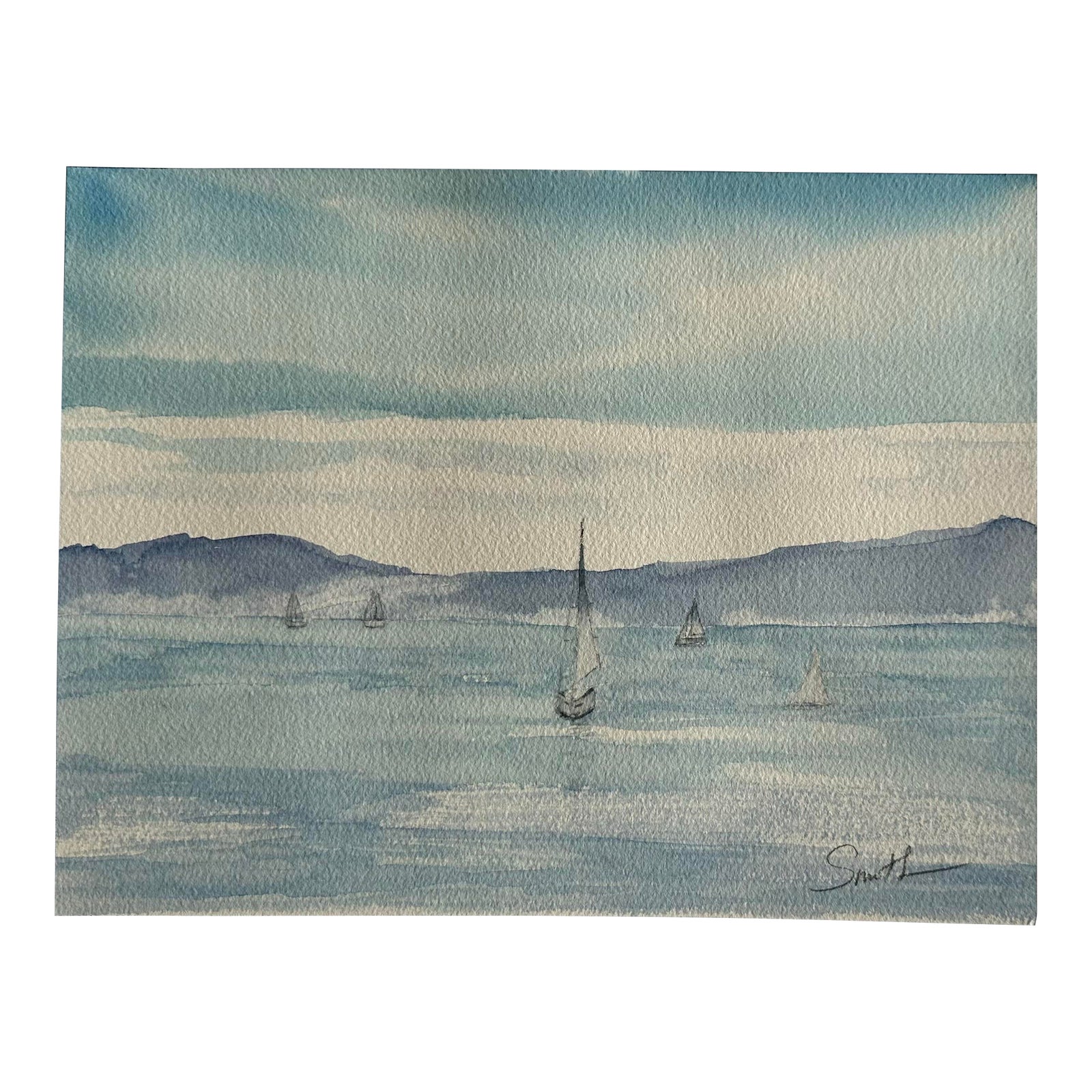 Original Watercolor Seascape Painting “Sailing on Lake Constance” | Chairish