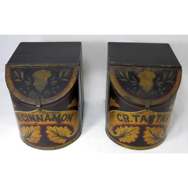 Antique American Hand Painted Tin Country Store Spice Boxes - a Pair ...