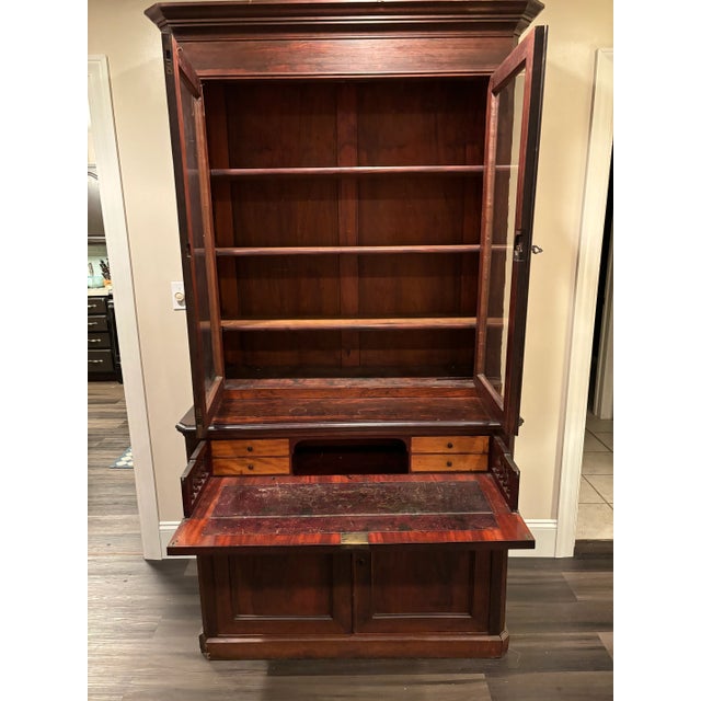 Antique Fold Out Desk Secretaire Bookcase Glass Door Hutch Victorian ...
