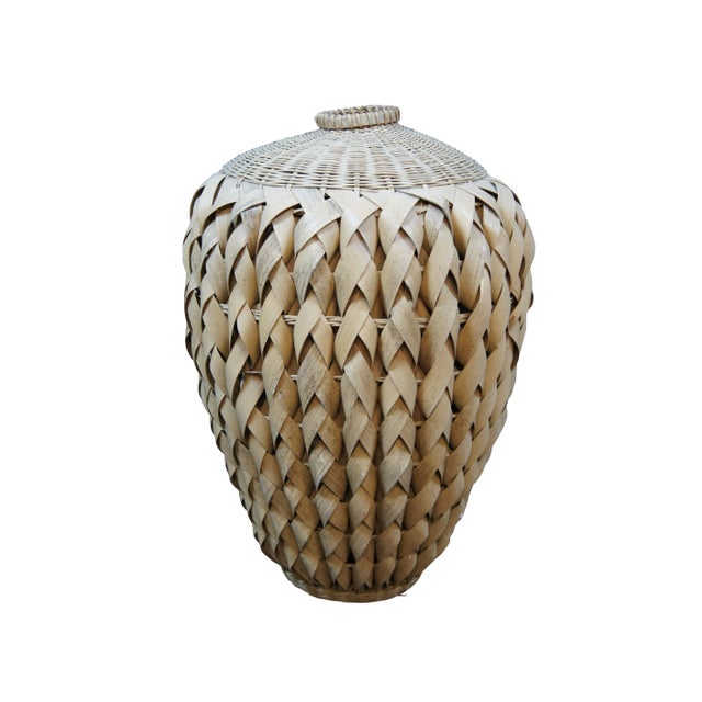 Set of 2 Large Vintage Boho Woven Palm Wicker Rattan Basket Urns Floor ...