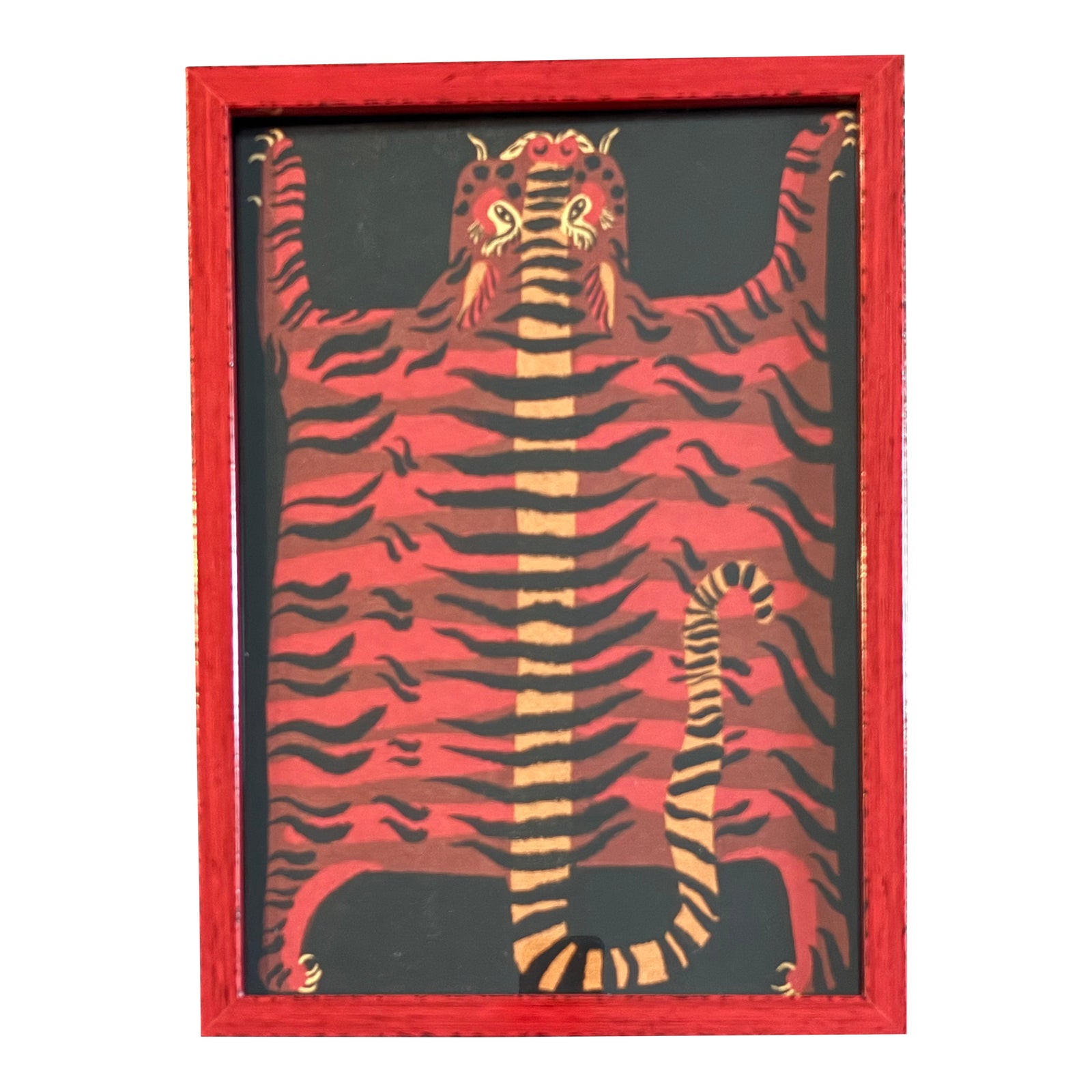 2026 Uk Artist Tabby Booth Giclee Tiger in Custom Red Wood Frame | Chairish