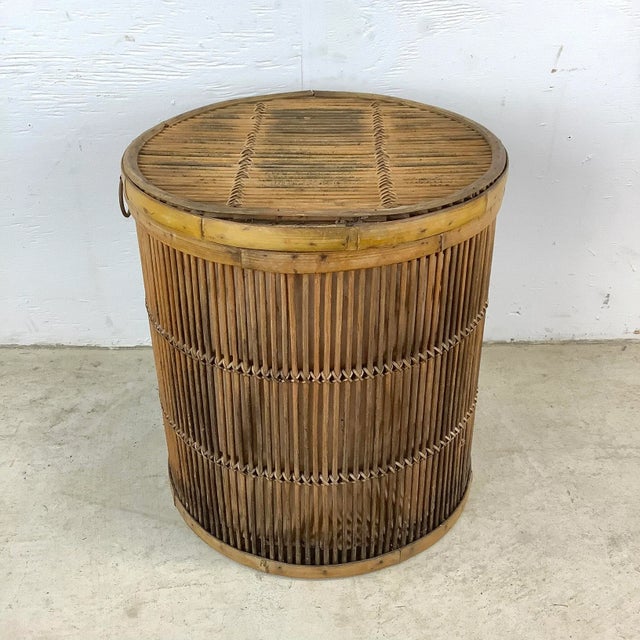 Vintage Pencil Reed Rattan Laundry Basket | Chairish