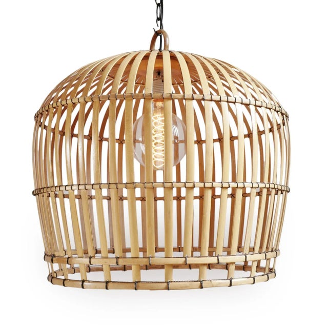 Bamboo Strip Cage Pendant Light | Chairish