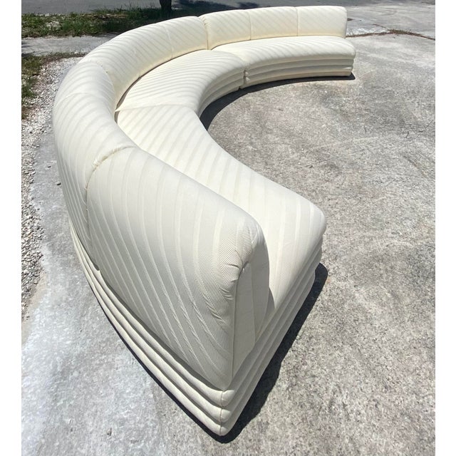 Contemporary Custom Tonal Striped Half Moon Sectional | Chairish