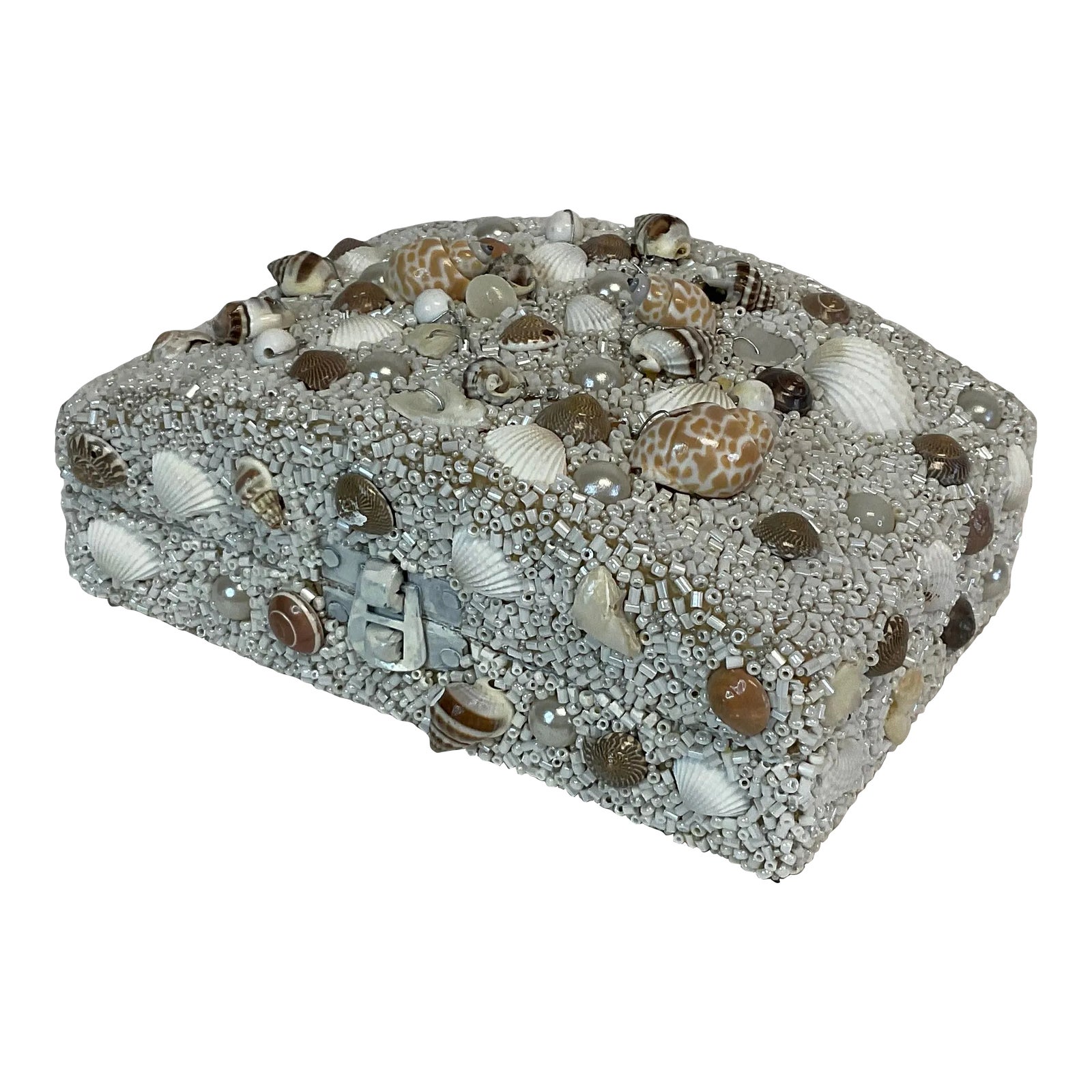 1970s Mid-Century Coastal Boho Chic Seashell Jewelry Box, Velvet Lined ...