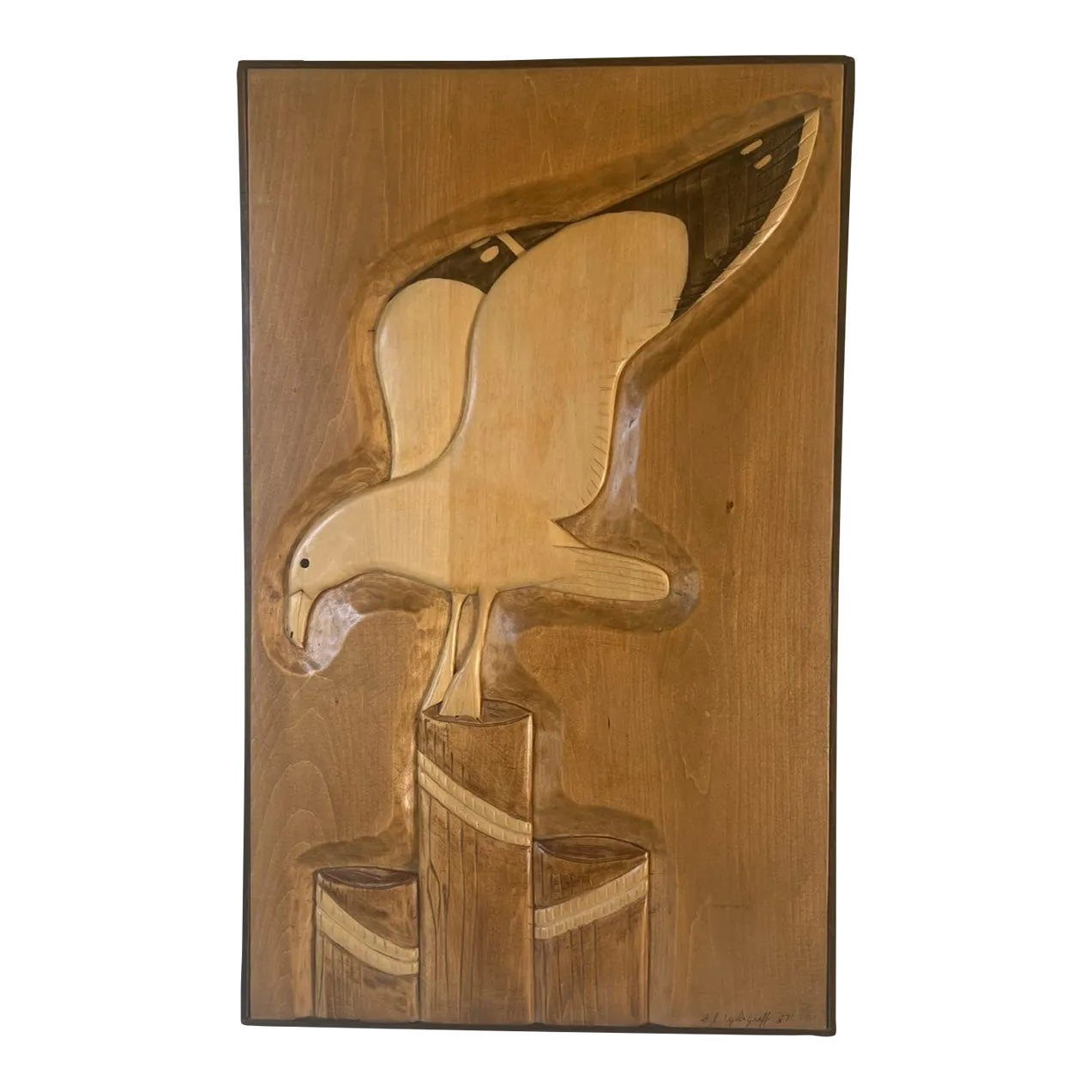 Vintage Postmodern 1987 George Updegraff Wood Carving Wall Art Signed ...
