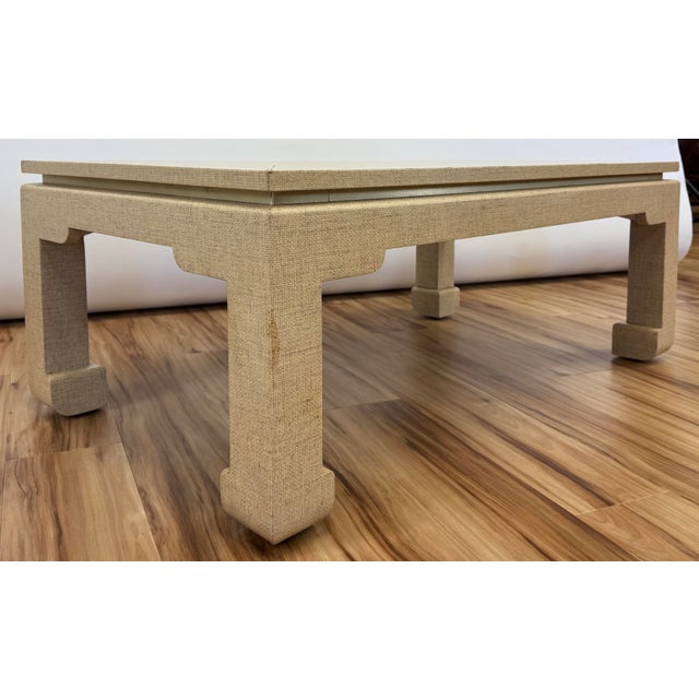 Vintage Grasscloth Covered Ming Leg Coffee Table | Chairish