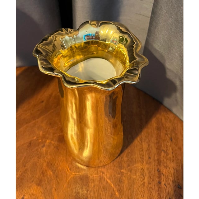 Aerin Gold Gilded Vase, Made in Italy With Pinched Design | Chairish