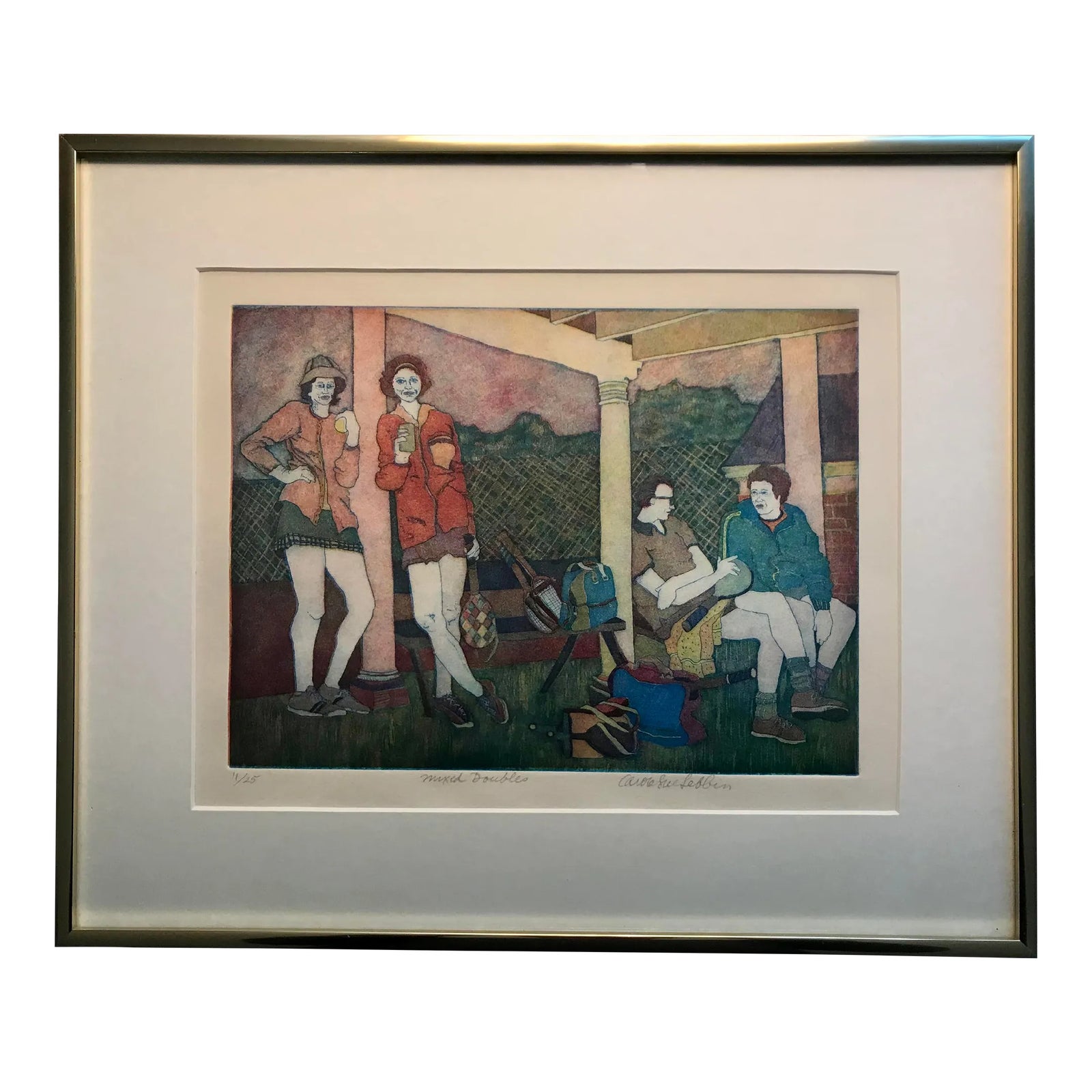 Vintage Carole Sue Lebbin Etching "Mixed Doubles" Signed & Numbered 11/ ...
