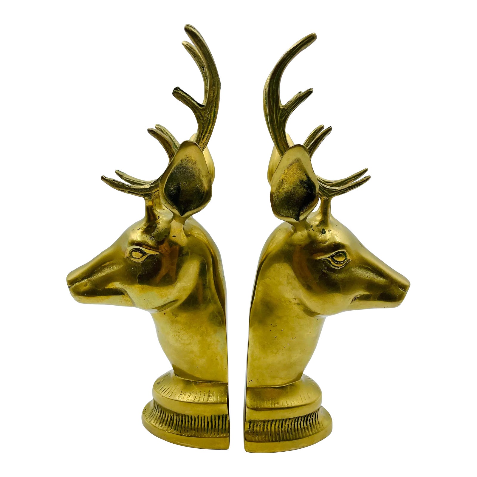 Mid 20th Century Hollywood Regency Style Brass Stag Bust Bookends - a ...