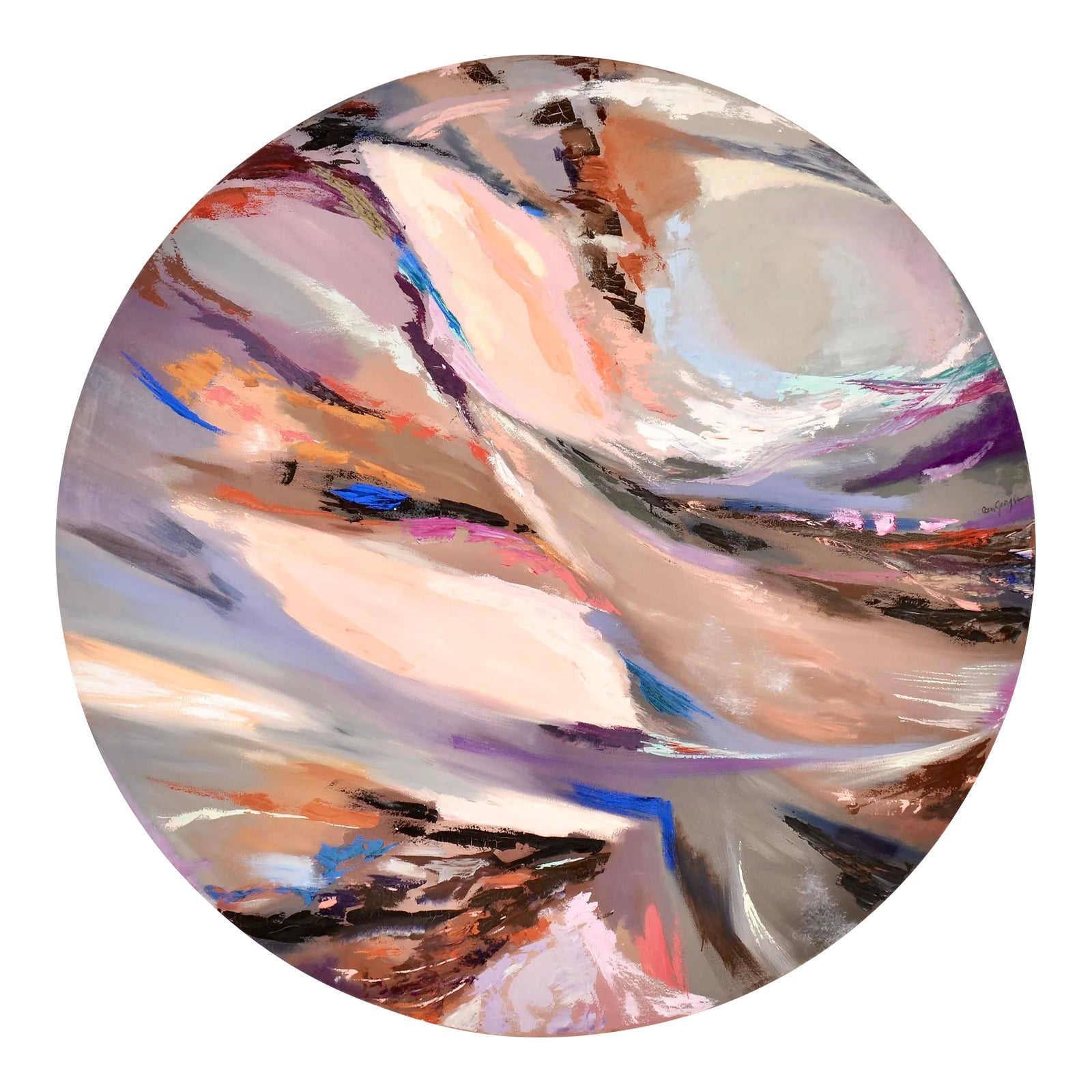 Ben Georgia, Six Foot Round Abstract Oil on Canvas, Circa 1990s | Chairish