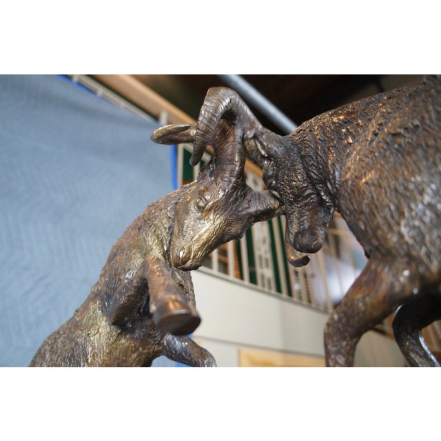 Mid 20th Century Fighting Big Horn Sheep Bronze Mountain Rams Dueling ...
