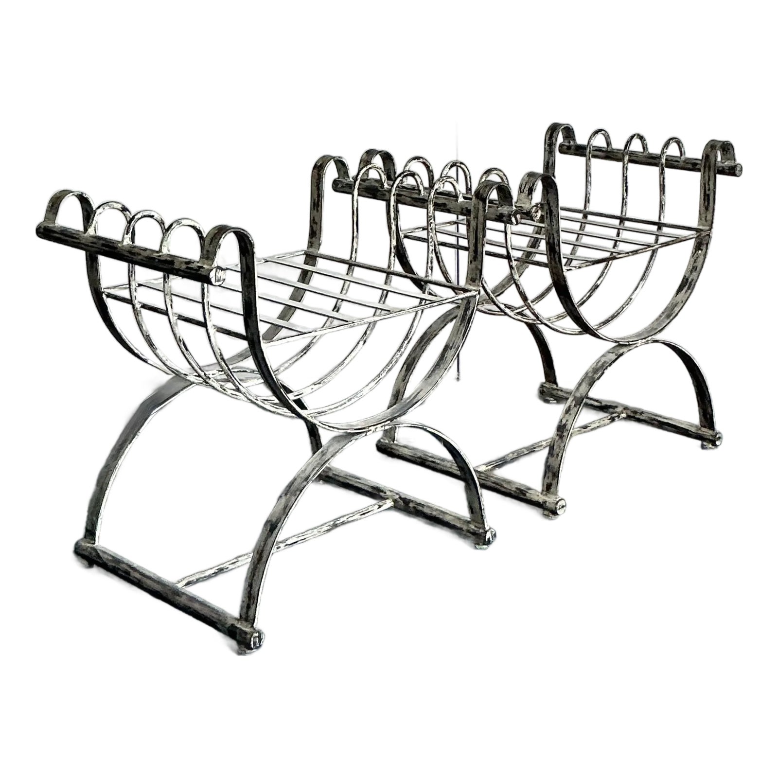 Vintage Neoclassical Patinated Curule Bench - A Pair | Chairish