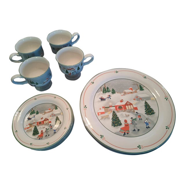 1980 Sango Silent Night Series Christmas Snow Scene Dish Set- 12 Pieces ...
