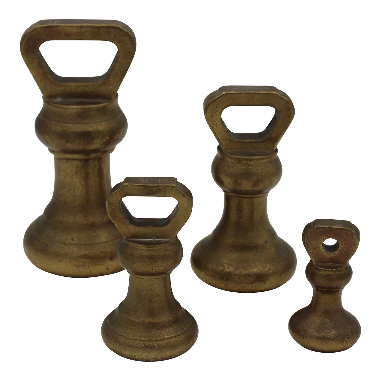 Late 19th Century English Set of 4 Brass Bell Weights | Chairish