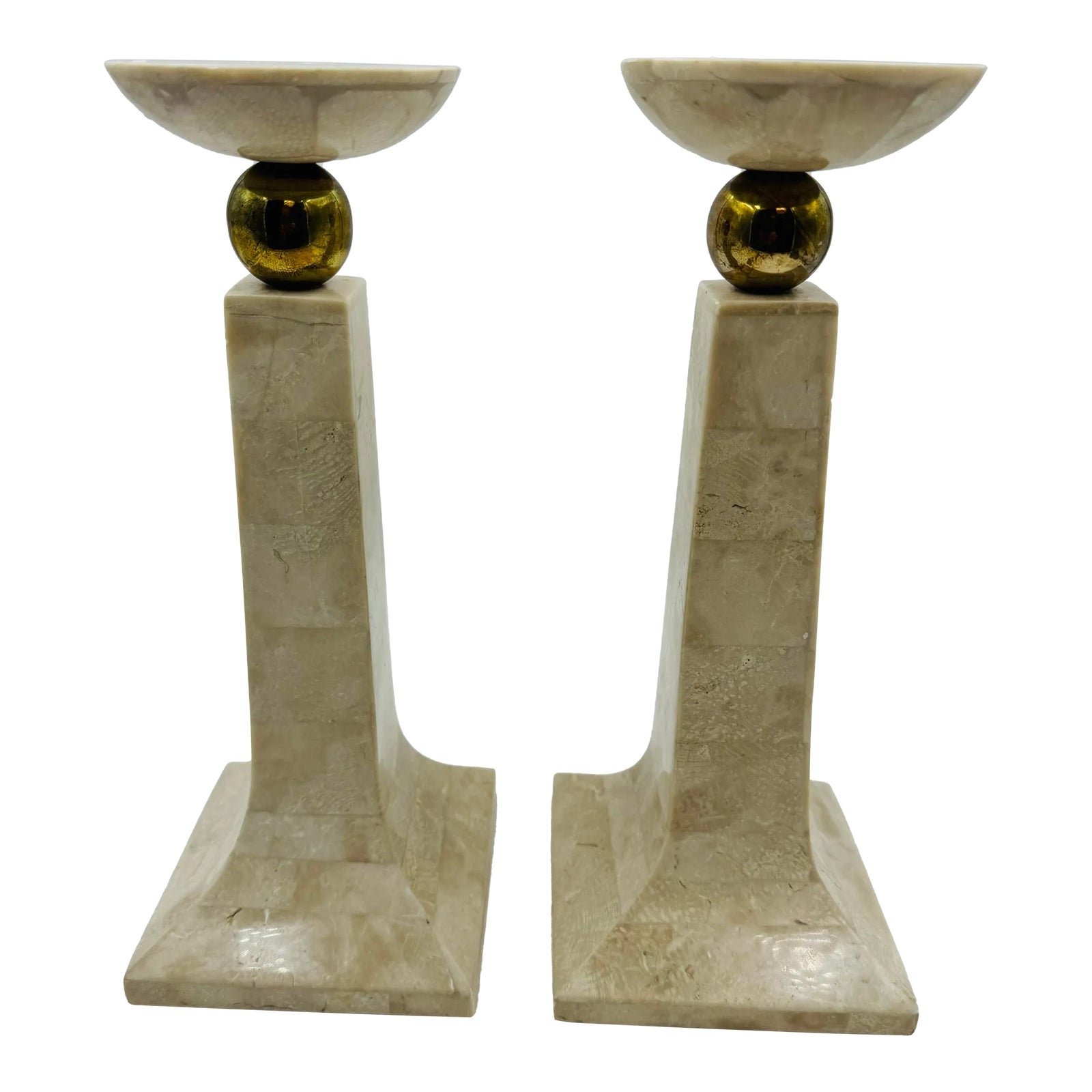 Vintage Tessellated Stone Candlesticks/A Pair | Chairish