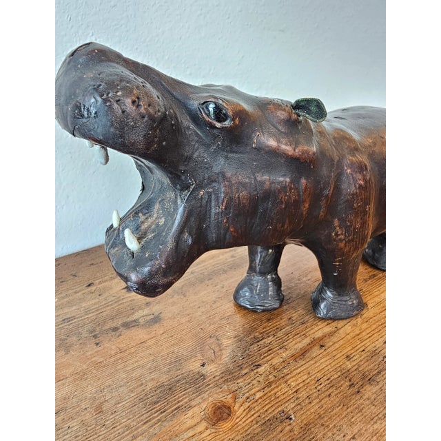 Antique European Carved Leather Warpped Hippo Figure Statue | Chairish